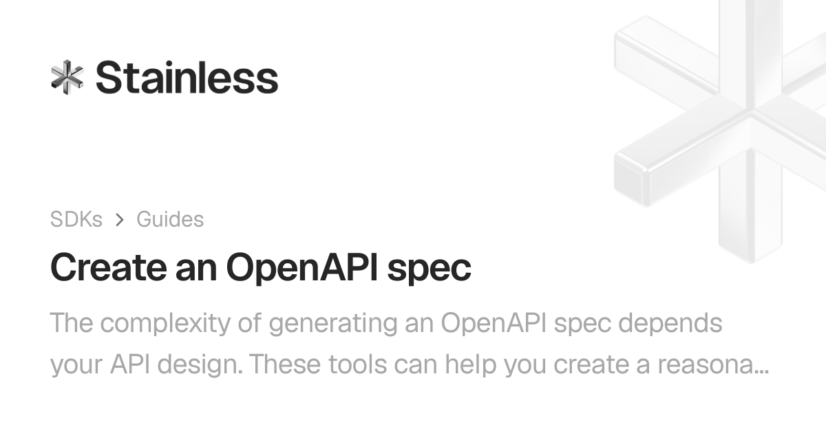 Create OpenAPI specs | Stainless docs